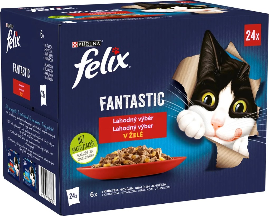 Felix Fantastic Kapsičky pro kočky kuře, hovězí, králík, jehněčí v želé 24 x 85g