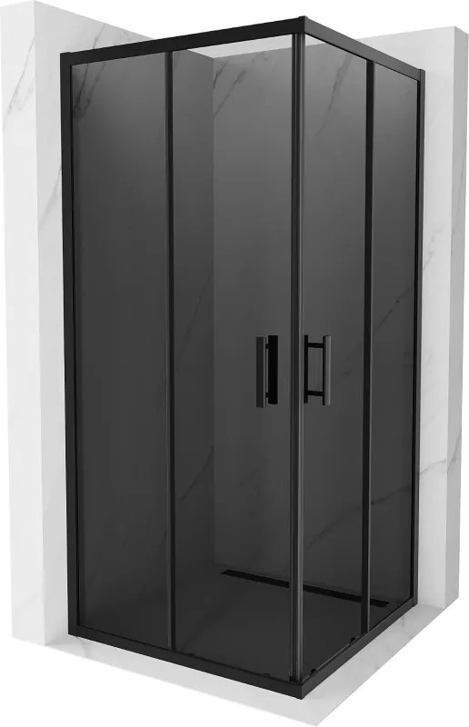 Mexen Rio, čtvercový sprchový kout 90(dveře)x90(dveře)x190 cm, 5mm šedé sklo, černý profil, 860-090-090-70-40