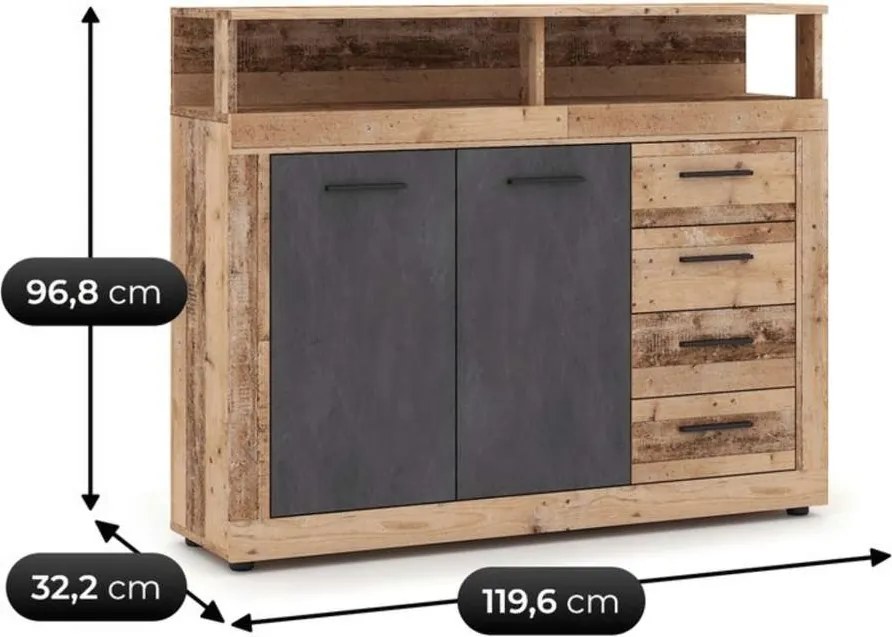 Komoda Leniza 120A, dub natural / grafit