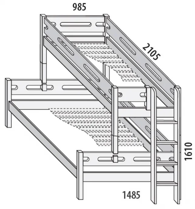 DOMESTAV s.r.o. Palanda nízká dvoulůžko BUBLINY dělené čelo buk cink 90/140x200 Materiál: Buk cink, Povrchová úprava: Moření, Specifikace: levá