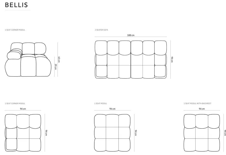 Černá sametová pohovka 188 cm Bellis – Micadoni Home