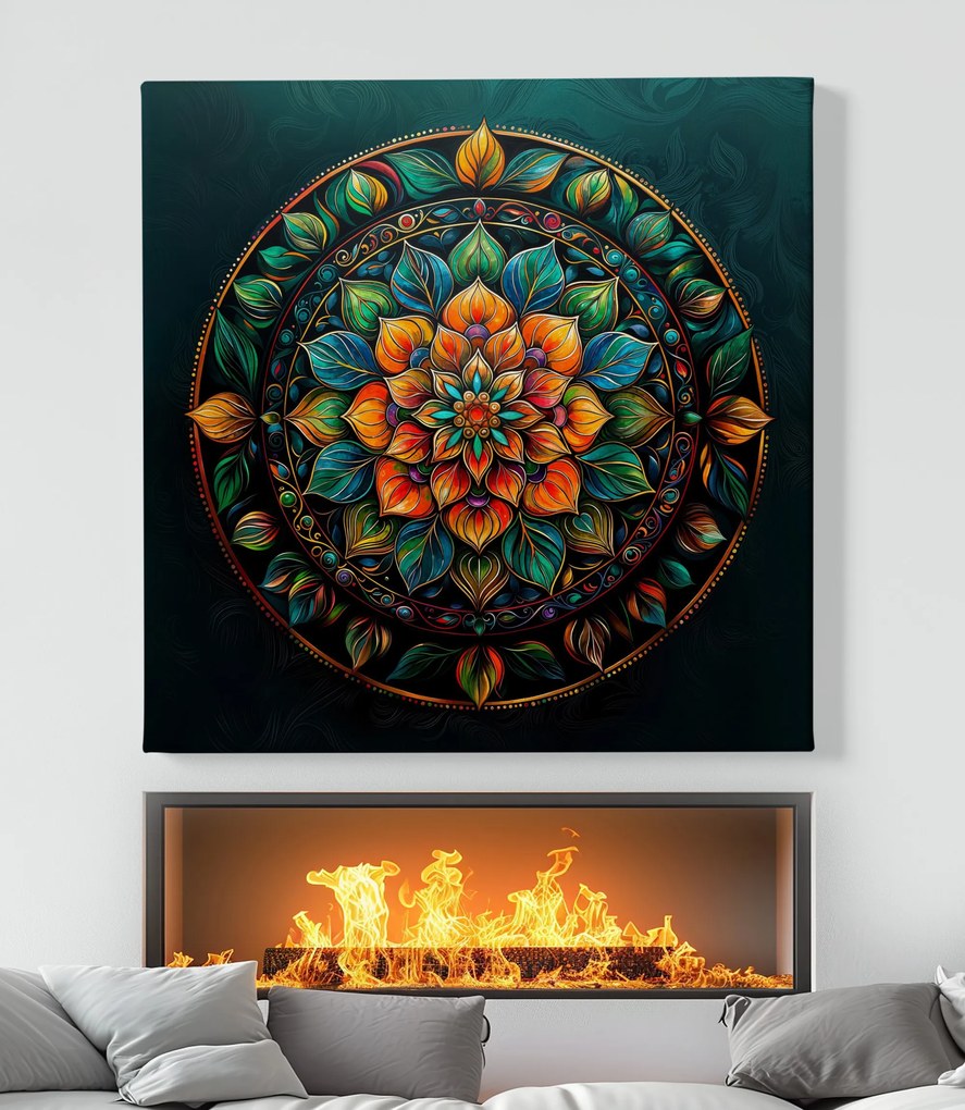 Obraz na plátně - Mandala Nádech listoví FeelHappy.cz Velikost obrazu: 80 x 80 cm