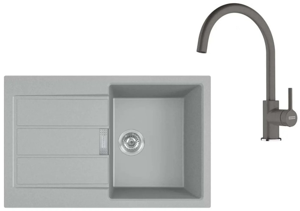 Franke - Kuchyňský set T123Š, tectonitový dřez S2D 611-78 a baterie FC 6018.084, šedá/šedý kámen 143.0687.397