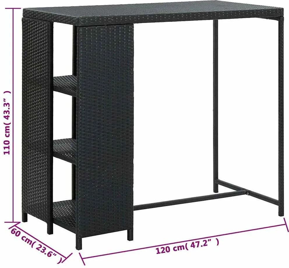 Barový stolek s úložným regálem černý 120x60x110 cm polyratan 313476