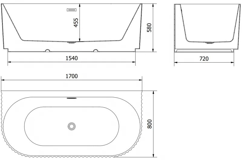 Mexen Sella, volně stojící vana ke stěně, drážkovaná, 170 x 80 cm, černá matná, grafitová matná, 52711708071-95