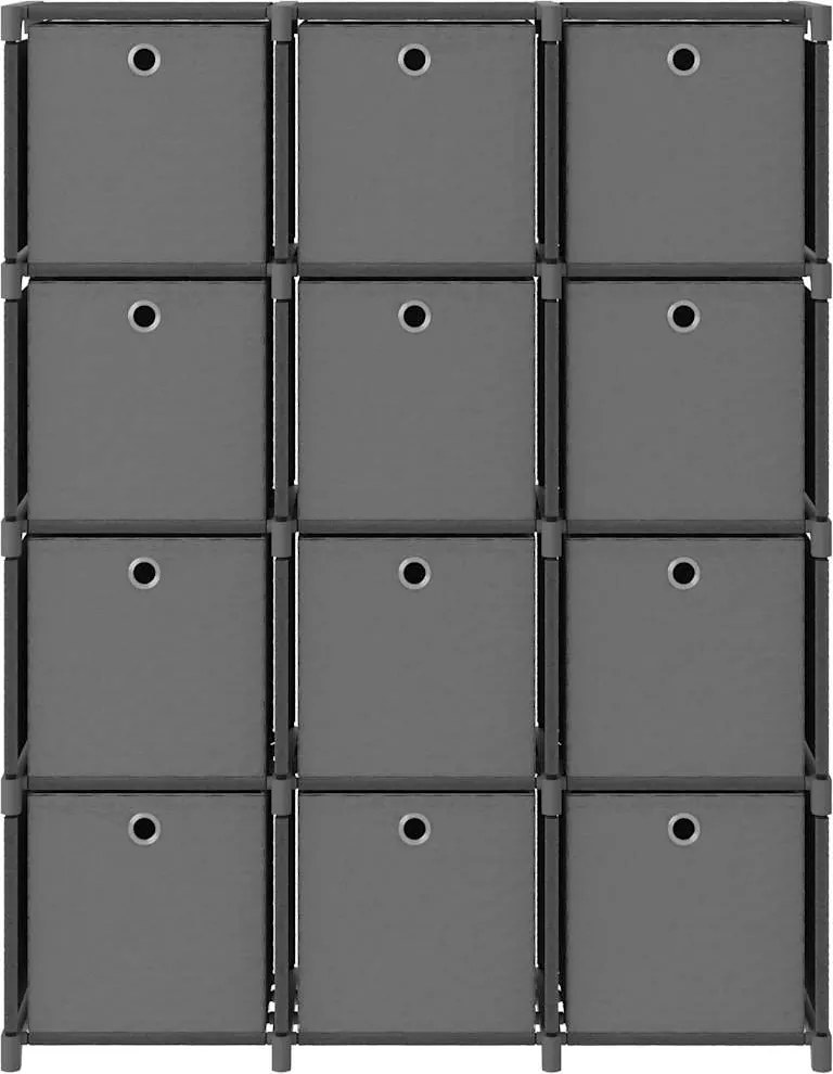 Výstavní police 12 přihrádek s boxy šedá 103x30x141 cm textil 322617