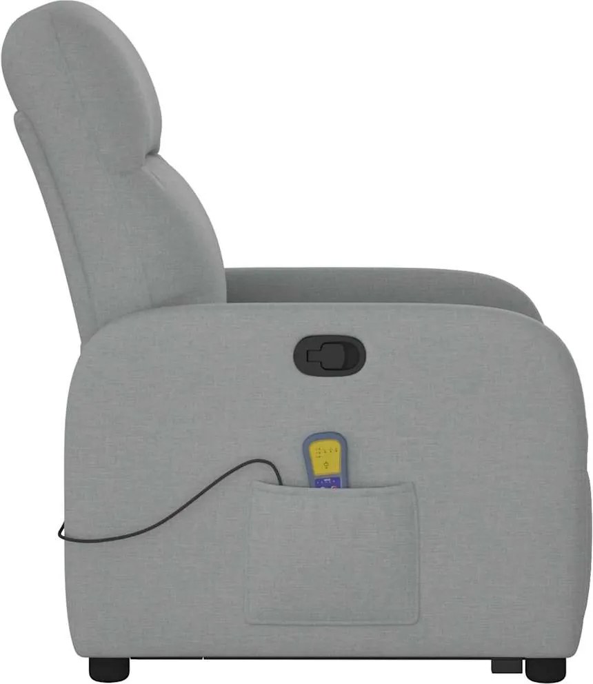 Zvedací masážní polohovací křeslo světle šedé textil 3302982