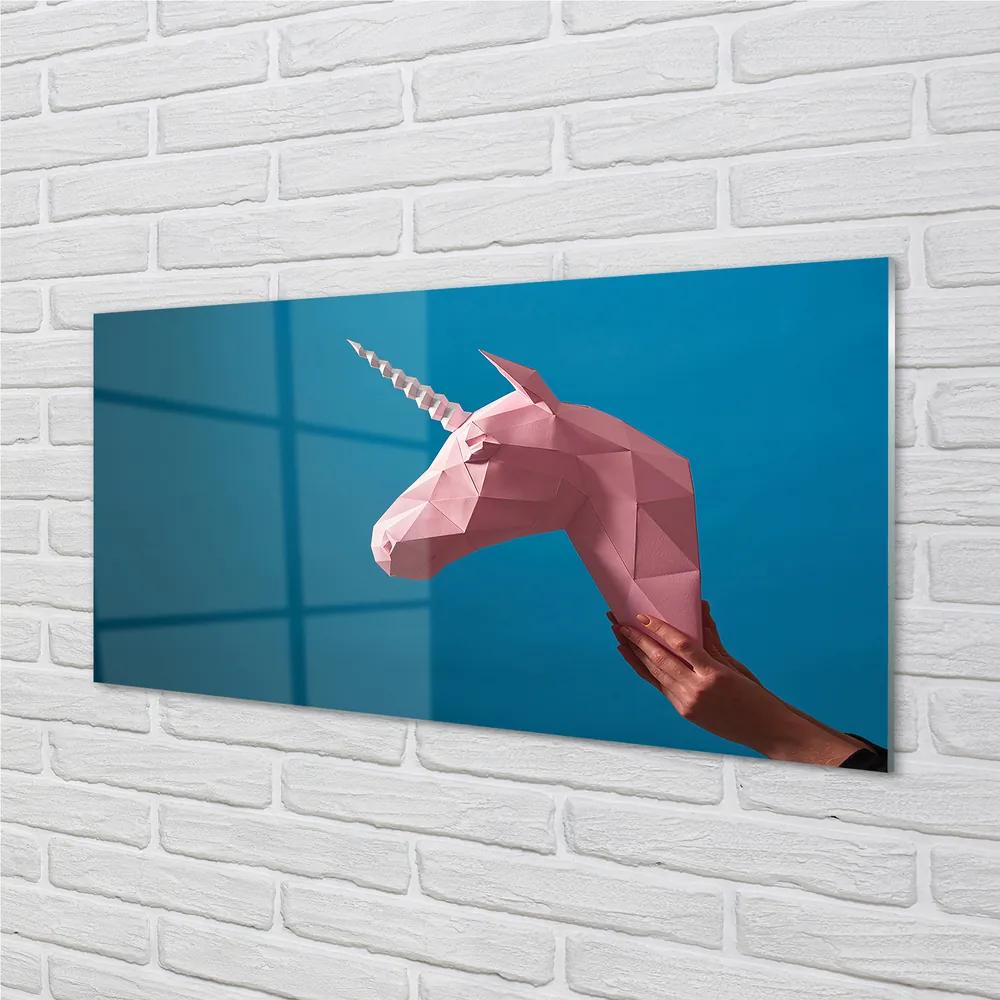 akrylový obraz Růžový jednorožec origami 125x50 cm