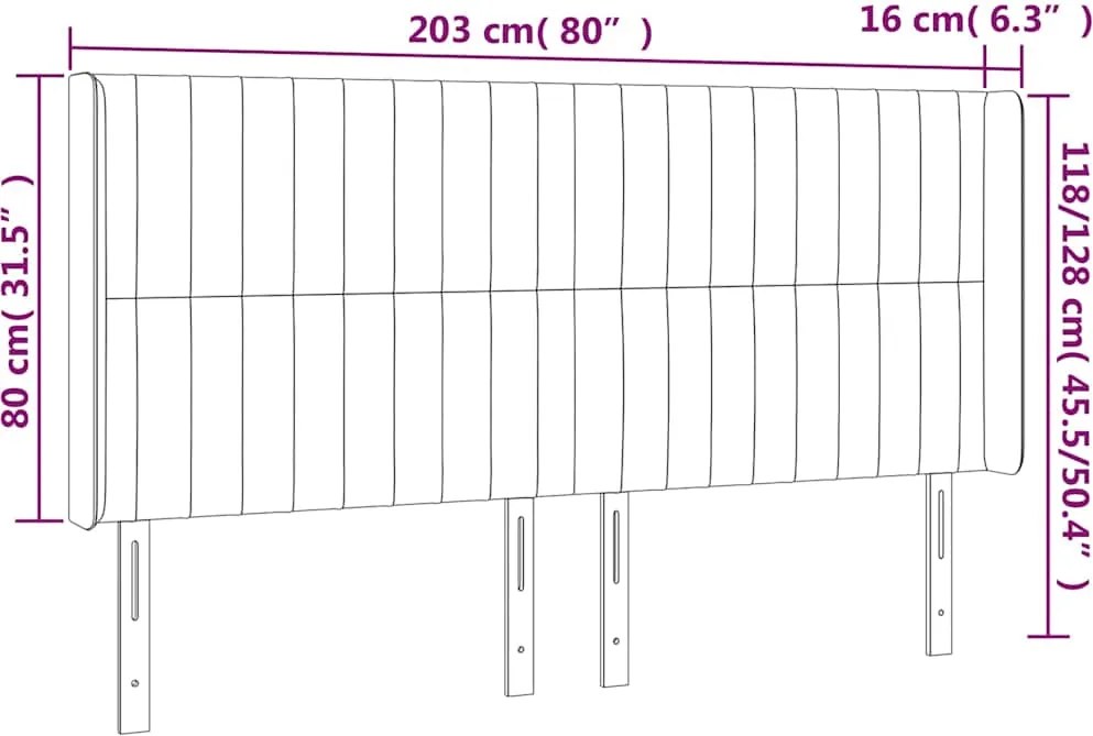 Čelo postele s LED taupe 203 x 16 x 118/128 cm textil 3124312