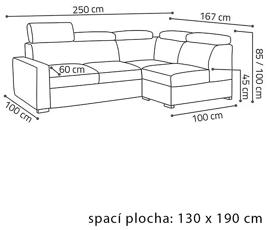 Sedací souprava PEDRO L | 250x167 cm | rozkládací + úložný prostor | polohovatelné záhlavníky | VÝBĚR TKANIN