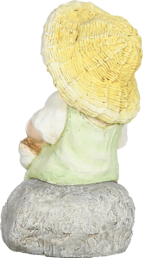 Gartenfigur "Kleiner Junge mit Strohhut", Gartendekoration, wetterbeständig, 23,5 cm x 25 cm x 43 cm