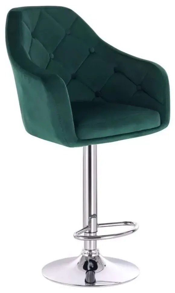 LuxuryForm DESIGN Barová židle ANDORA VELUR na stříbrné kulaté podstavě - zelená