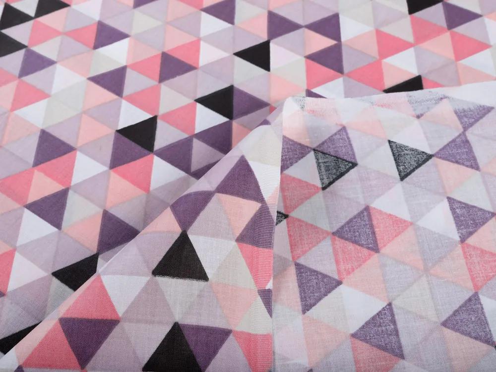 Biante Bavlněný závěs Sandra SA-330 Růžovo-fialovo-černé trojúhelníčky 150x240 cm