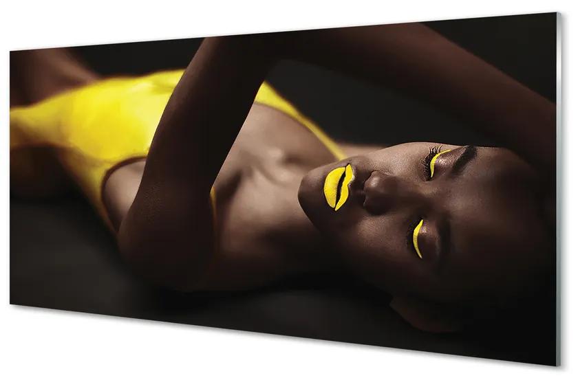 Skleněný panel Žena žlutá ústa 140x70 cm