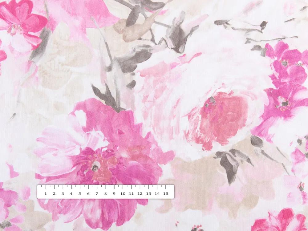 Biante Dekorační běhoun na stůl PM-030 Růžové malované květy 35x120 cm