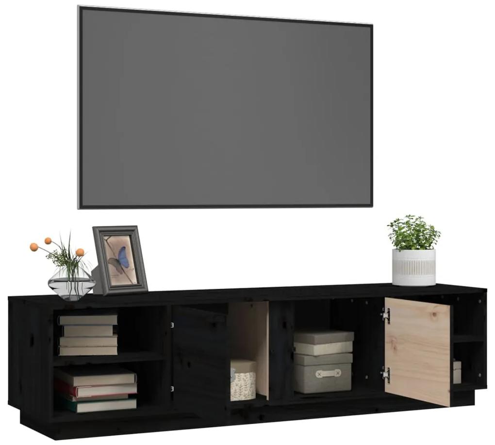 TV skříňka černá 156 x 40 x 40 cm masivní borové dřevo - Default Title