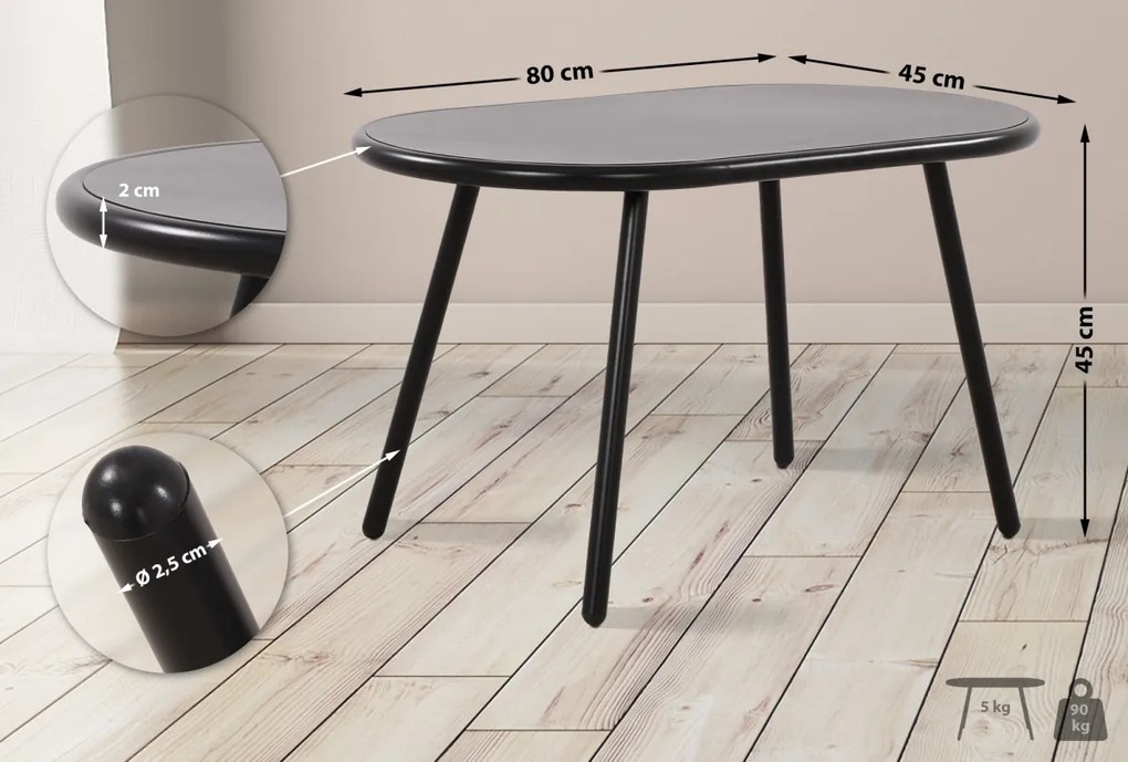 Konferenční stolek Velva - v45 x 80 x 45 cm - Černá