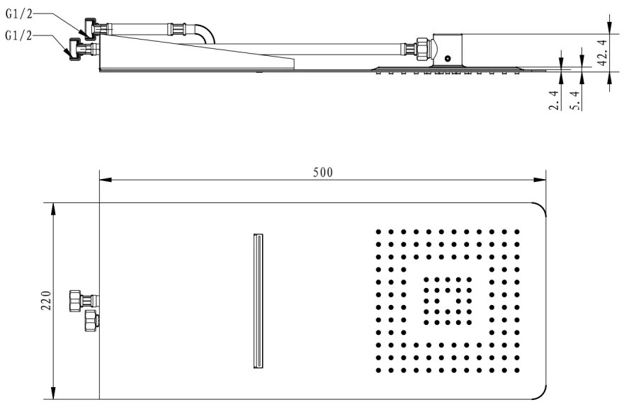 Sapho SLIM nástěnná hlavová sprcha s kaskádou 220x500, nerez lesk MS746