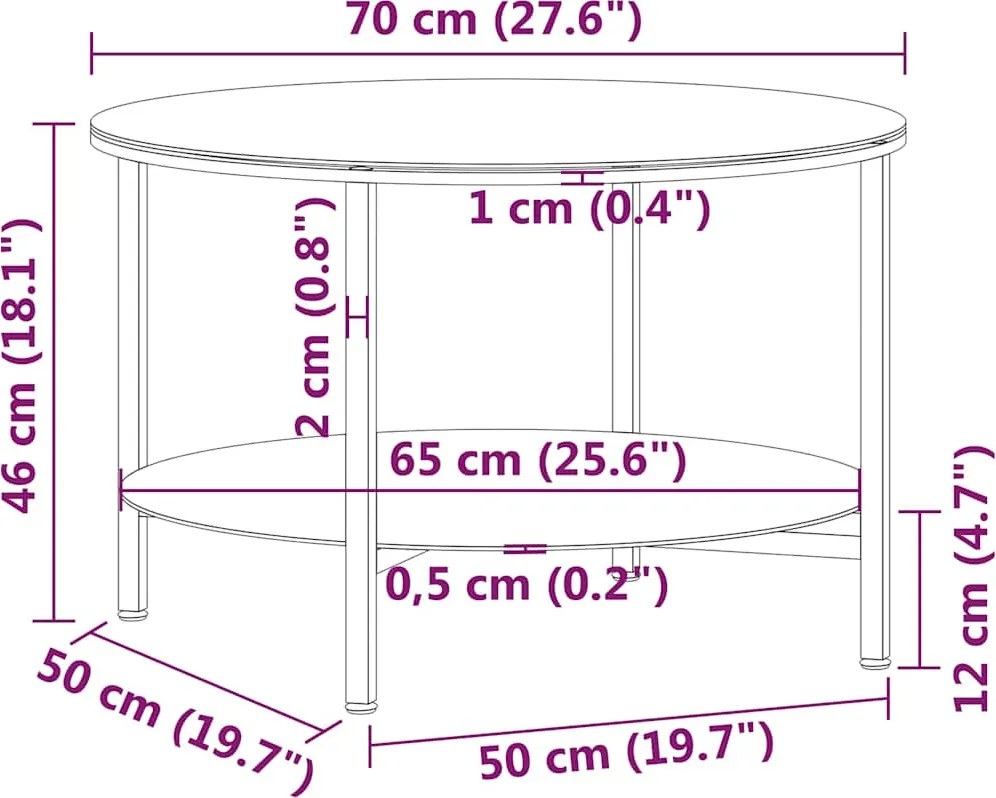 Čajový stolek černý a průhledný 70 cm tvrzené sklo 331618