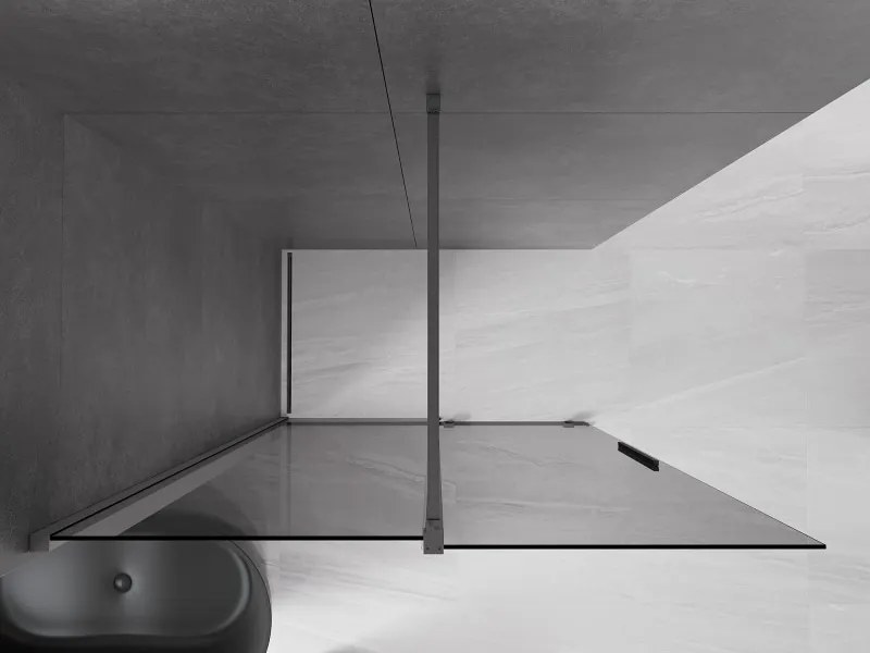 Mexen Velar, sprchová zástěna s posuvnými dveřmi Walk-in 150 x 200 cm, 8mm šedé sklo, grafit broušený, 871-150-000-43-66