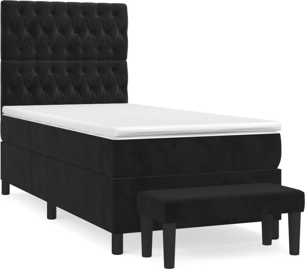 Box spring postel s matrací černá 100x200 cm samet 3138009
