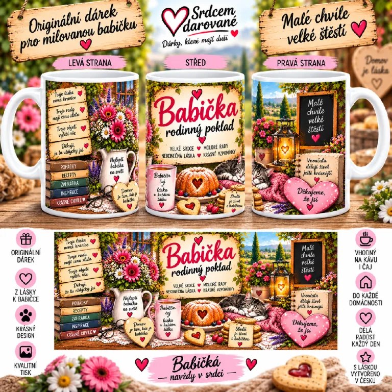 Hrnek pro babičku Babička – rodinný poklad | Dárek od vnoučat 300 ml