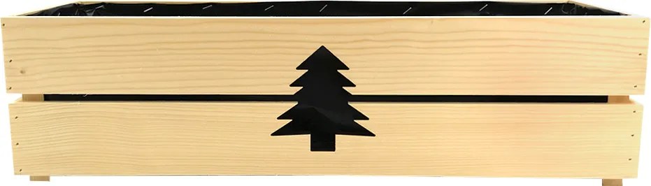 AMADEA Dřevěný vánoční truhlík se stromečkem přírodní, uvnitř s černou fólií, 62x21,5x17cm, český výrobek