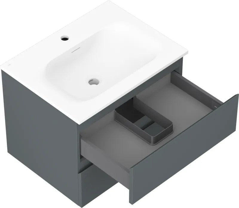 Mexen Orio, koupelnová skříňka 60 cm s umyvadlem Vela, 2 zásuvky, grafitová matná/bílá matná, 91A10-06047-2-BFF66-W23M01