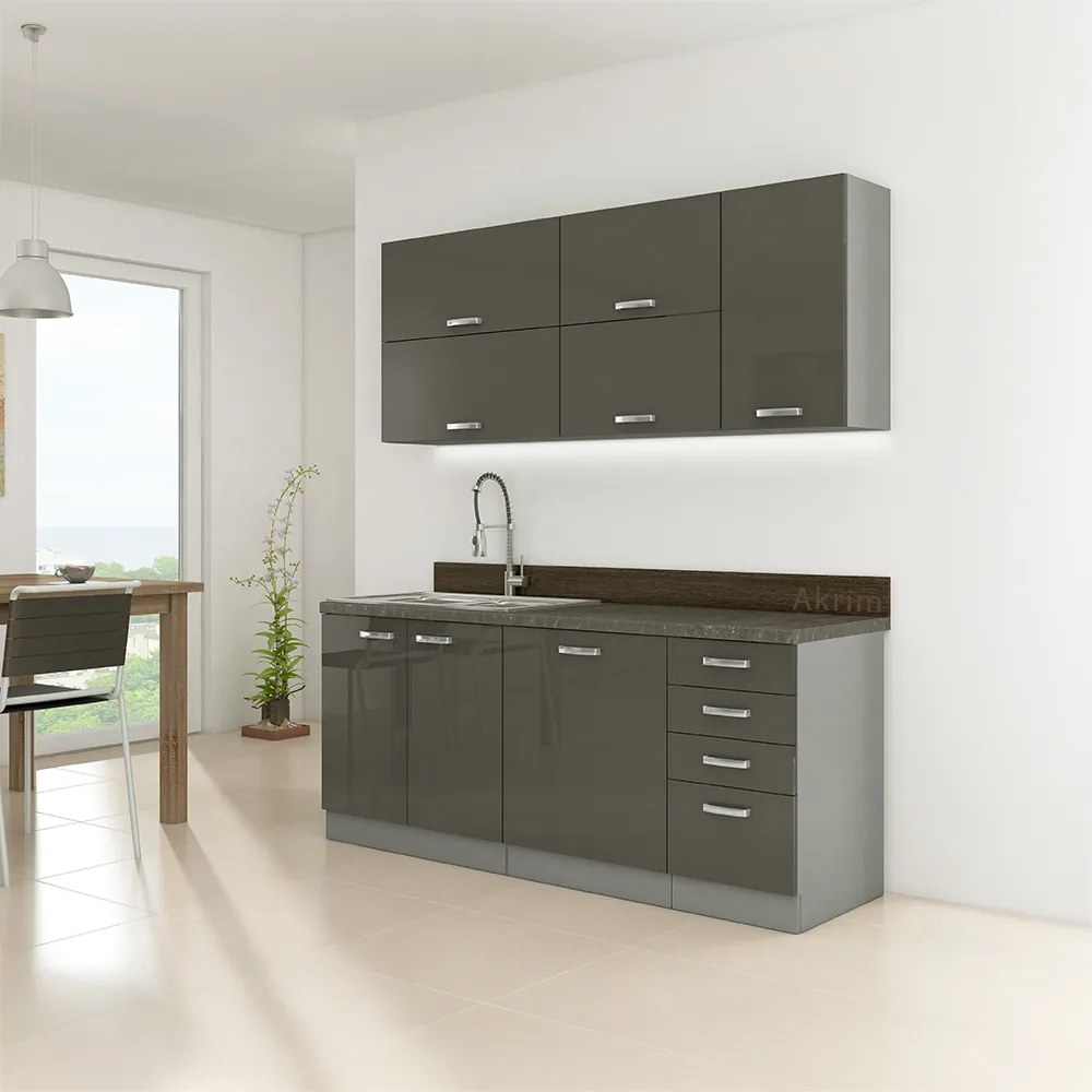 GREY gr | vysoká skříňka 60 DPS-210 3S1F na vestavnou troubu | PREMIUM BOX | 60 cm | světle šedá/tmavě šedá lesk