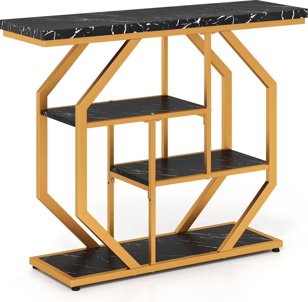 Costway 100 cm konzolový stolek 4patrový moderní s policemi a deskou z černého