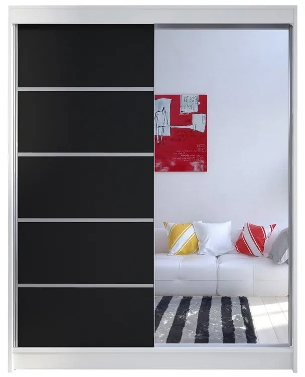 Šatní skříň Belgia III, Barva: černý + bílá + zrcadlo, Osvětlení: bez osvětlení