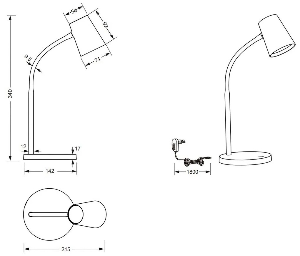 LED stolní lampa Luis, 3stupňový stmívač, šedá