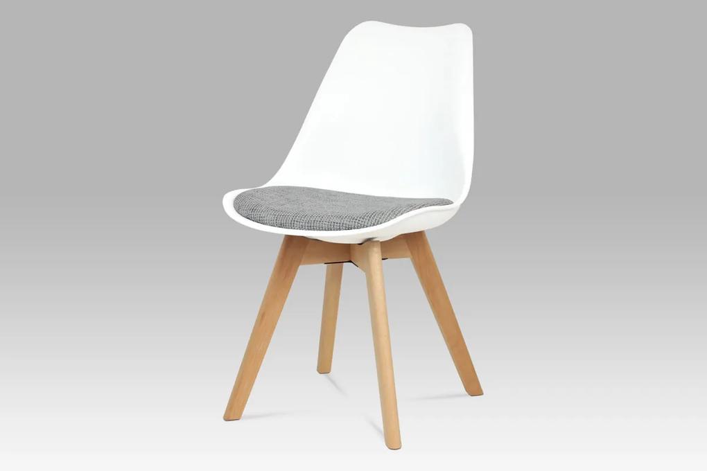 Artium Jídelní židle bílý plast / šedá tkanina / natural - CT-722 WT2