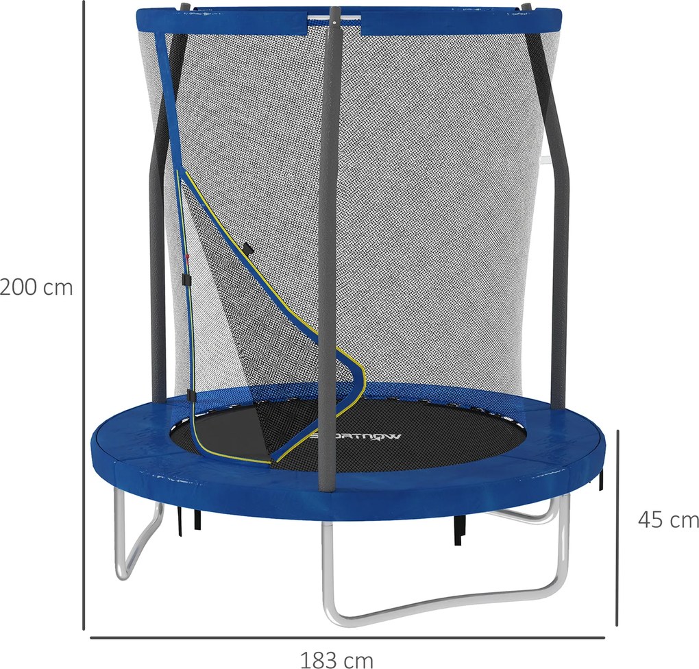 Dětský trampolína SPORTNOW, 1,83m zahradní trampolína s ochrannou sítí, ocelový rám, modrá | Aosom