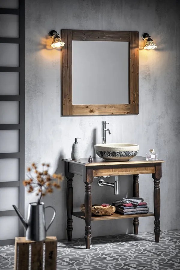 SAPHO BRAND retro zrcadlo v dřevěném rámu 600x800mm, mořený smrk BA058S