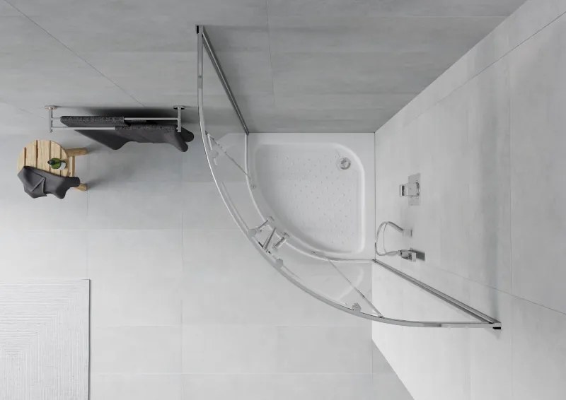 Mexen Rio, čtvrtkruhový sprchový kout 80 x 80 cm, 6mm čiré sklo, chromový profil + bílá sprchová vanička RIO, 863-080-080-01-00-4710
