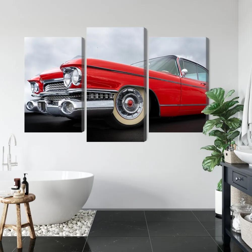 Vícedílný obraz Červené Auto Z 50. Let Nedostatek Nedostatek Přírodní plátno 120x80