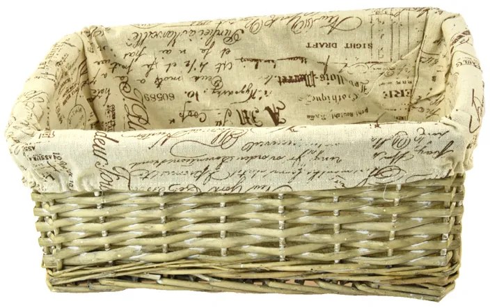 Vingo Proutěná zásuvka s látkou “stará listina“ Rozměry (cm): 40x30, v. 17 cm