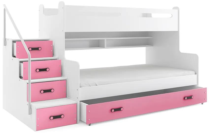 Patrová postel Max 3 x matrací PUR růžová