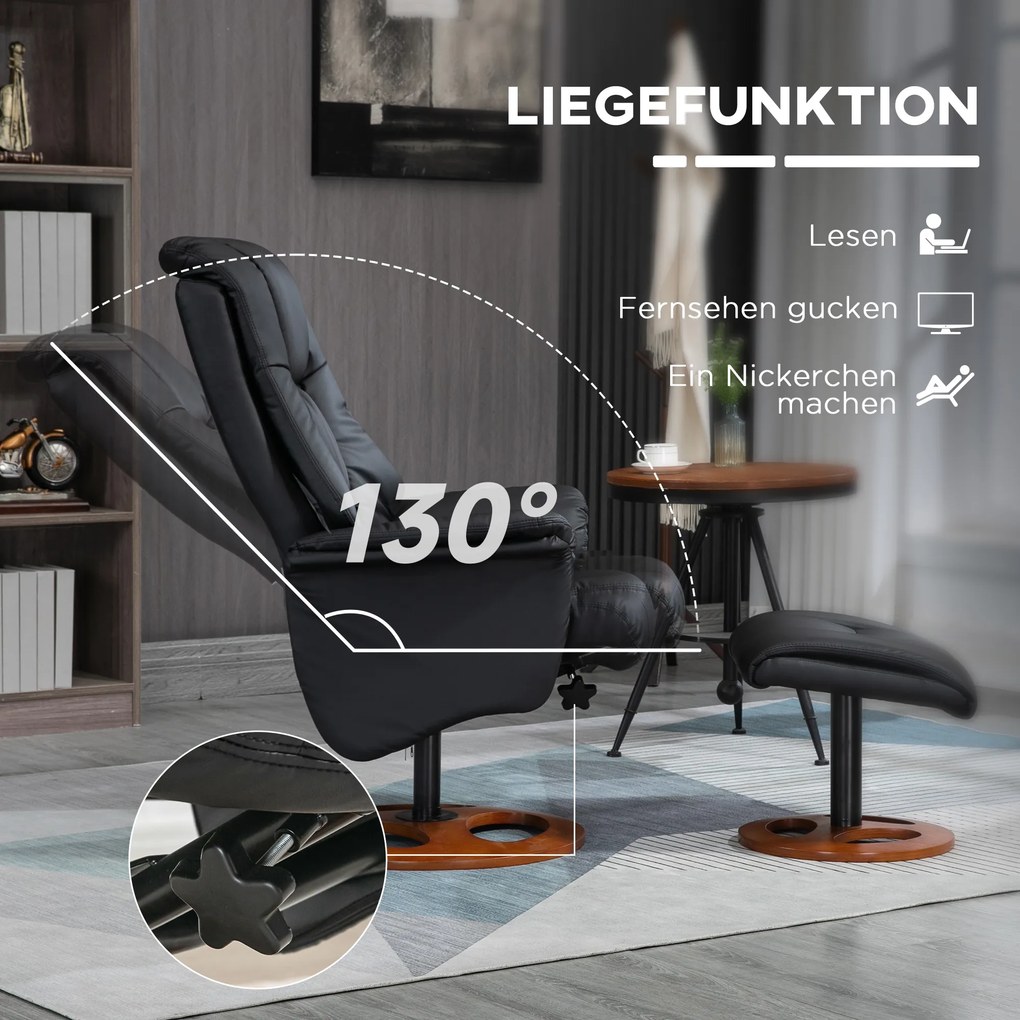 HOMCOM Polohovací křeslo Vinsetto s taburetem, elektricky sklopné o 130°, umělá kůže, černé, TV křeslo s funkcí polohování, 77 x 89 x 110 cm | Aosom.…