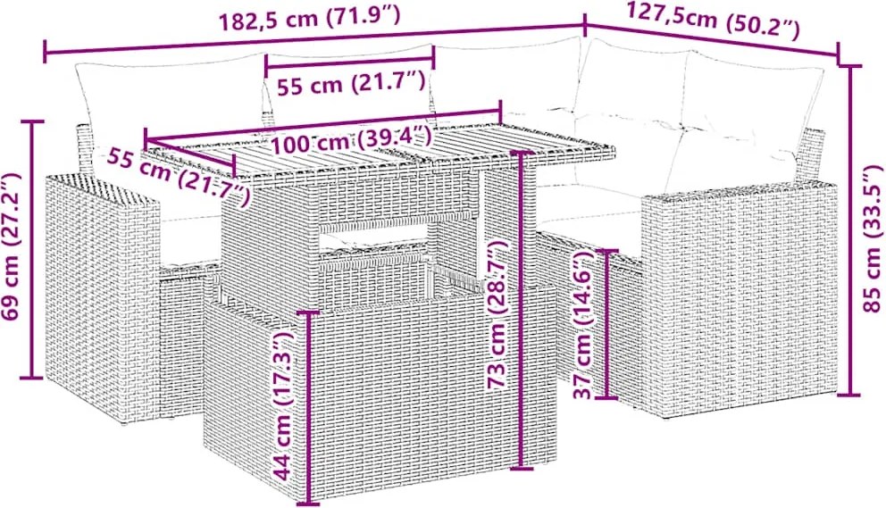 5dílná zahradní sedací souprava s poduškami béžová polyratan 3271296