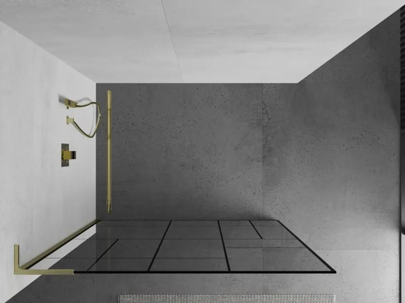 Mexen Kioto L, sprchová zástěna Walk-In 70 x 200 cm, 8mm čiré sklo černý vzor, ​​zlatý matný profil, 800-070-103-55-78