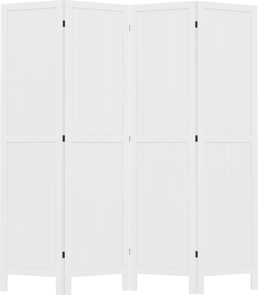 HOMCOM Dřevěné Předěly do Interiéru Skládací 4 Panely Dřevo 160 x 170 cm Bílá