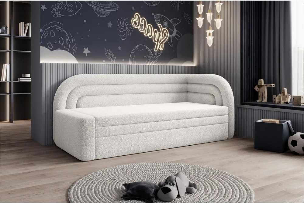 Krémová rozkládací/s úložným prostorem pohovka z textilie bouclé pravý roh 223 cm Fabillo – ELTAP