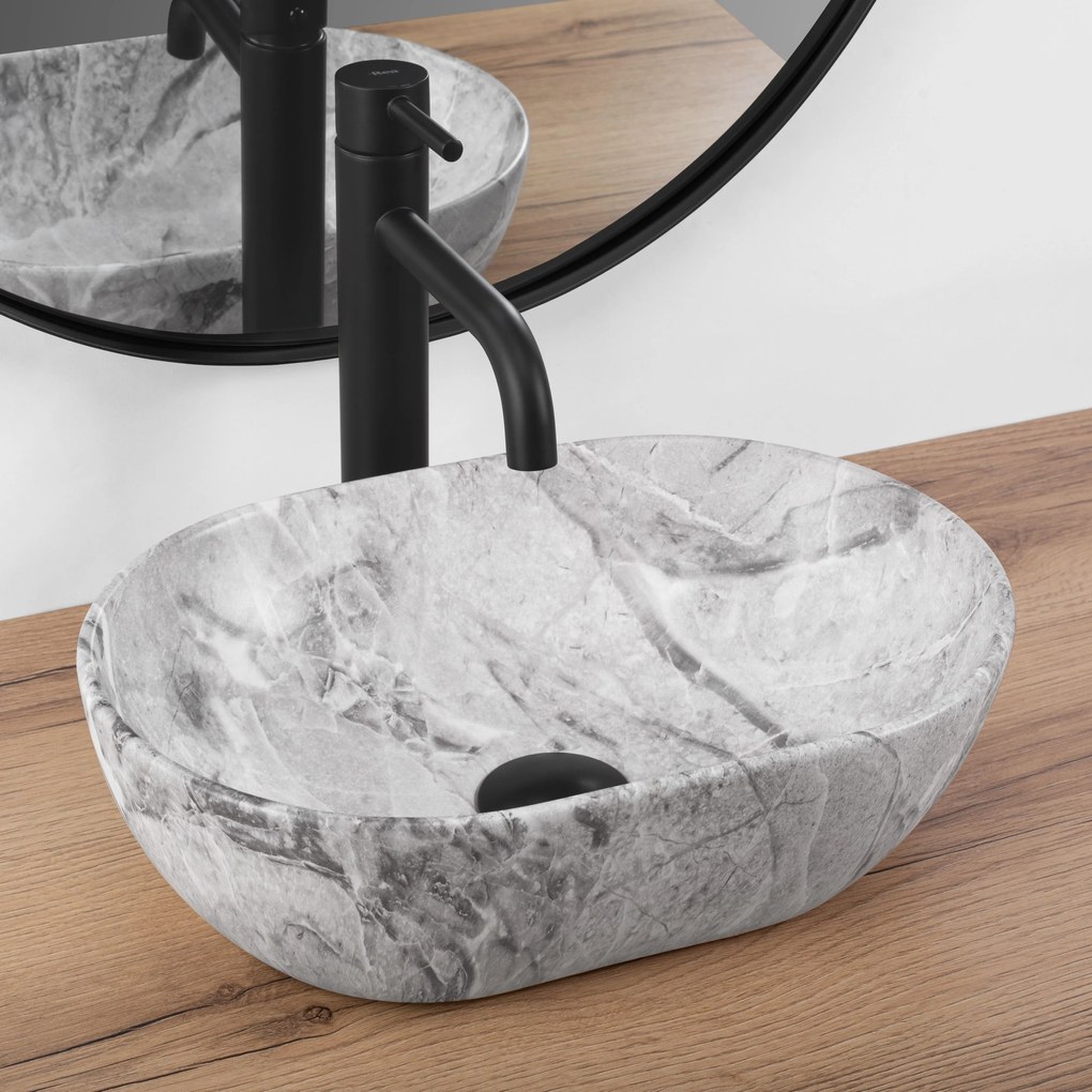 Rea Amelia Mini STONE MATT, umyvadlo na desku 380x260x130 mm, šedá-imitace kamene, REA-U9109