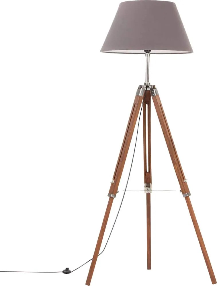 Stojací lampa stativ medově hnědá a šedá masivní teak 141 cm 288078