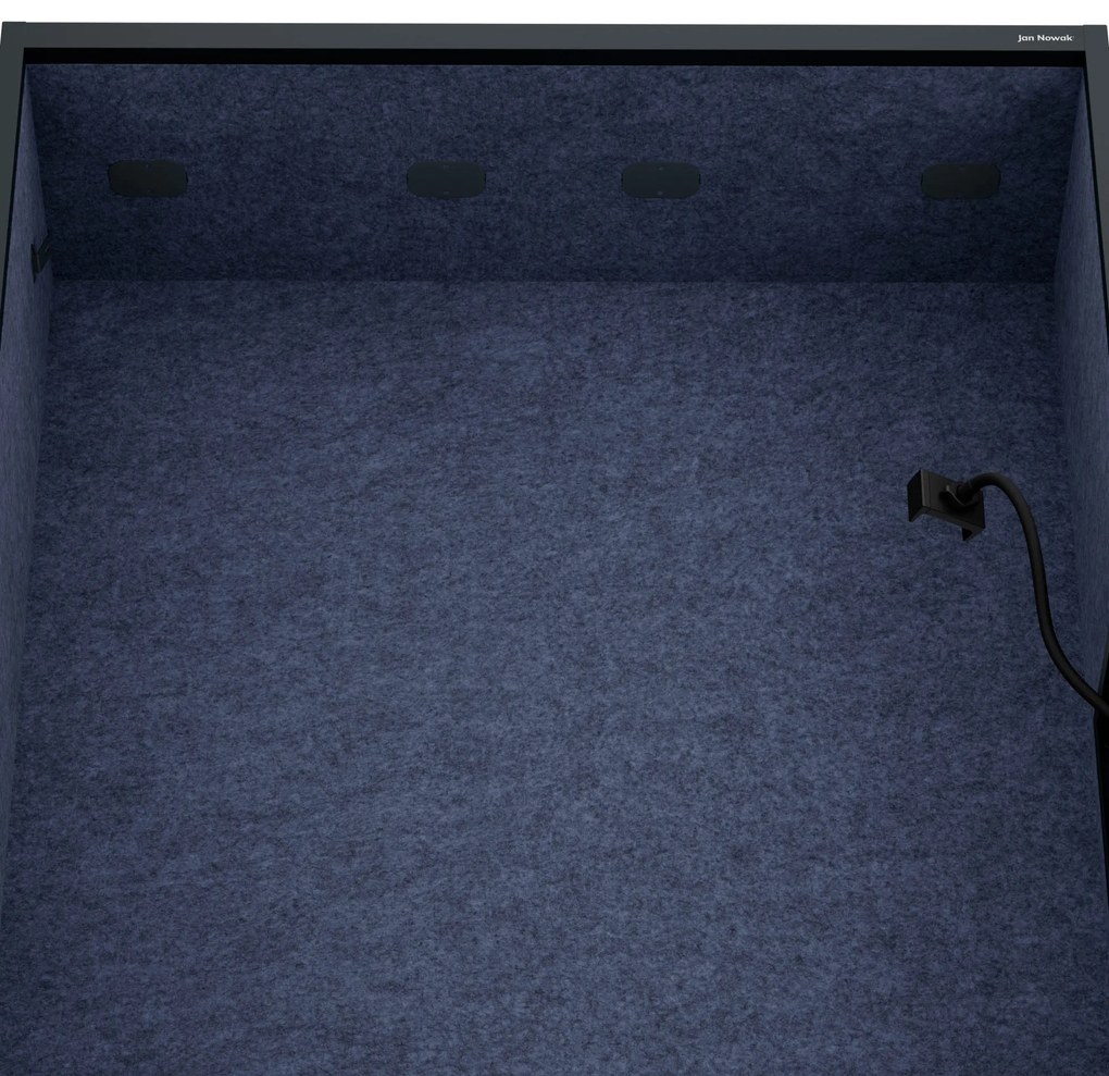 Kancelářská akustická kabina se sedátkem a USB-C portem, korpus antracitový / sedák námořnická modrá, 1150 mm: SALLY MentalBox