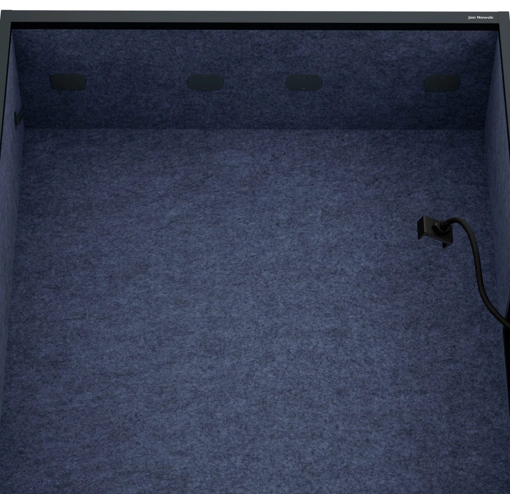 Skříň se sedákem a zónou ticha SALLY MentalBox, antracitová konstrukce, tmavěmodrý sedák, 1850 x 1150 x 400 mm