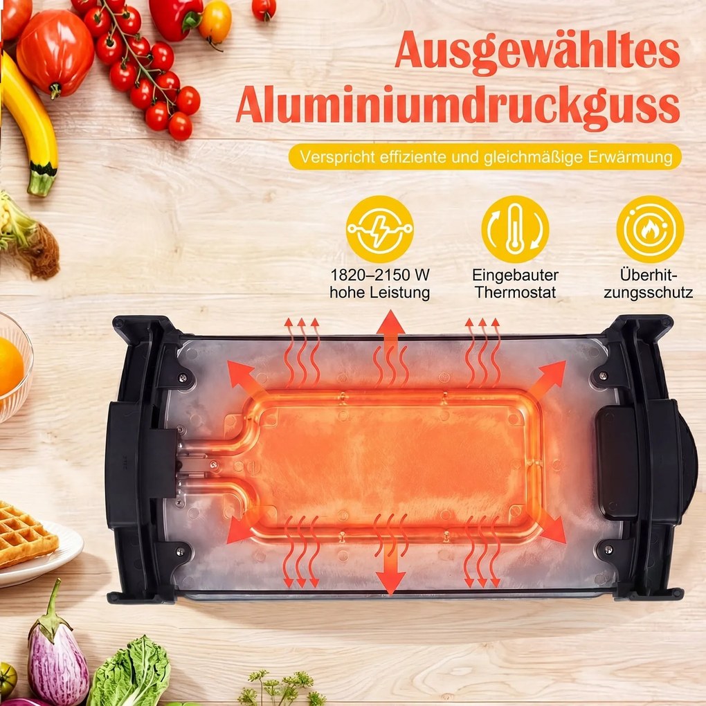 Costway Elektrický gril 2150 W stolní gril elektrický s dvojitou zónou