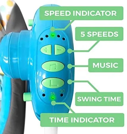 Infantastic 74770 Dětské houpací lehátko s hudební funkcí, skládací, modré